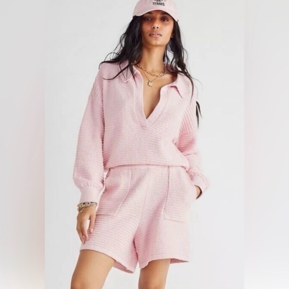 Free People | Other | Fp Beach Pink Textured Knit Set Xl | Poshmark